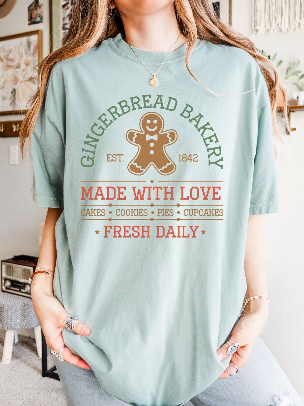 Gingerbread Bakery Made with Love Holiday Tee Vintage Charm Unisex Chr ...