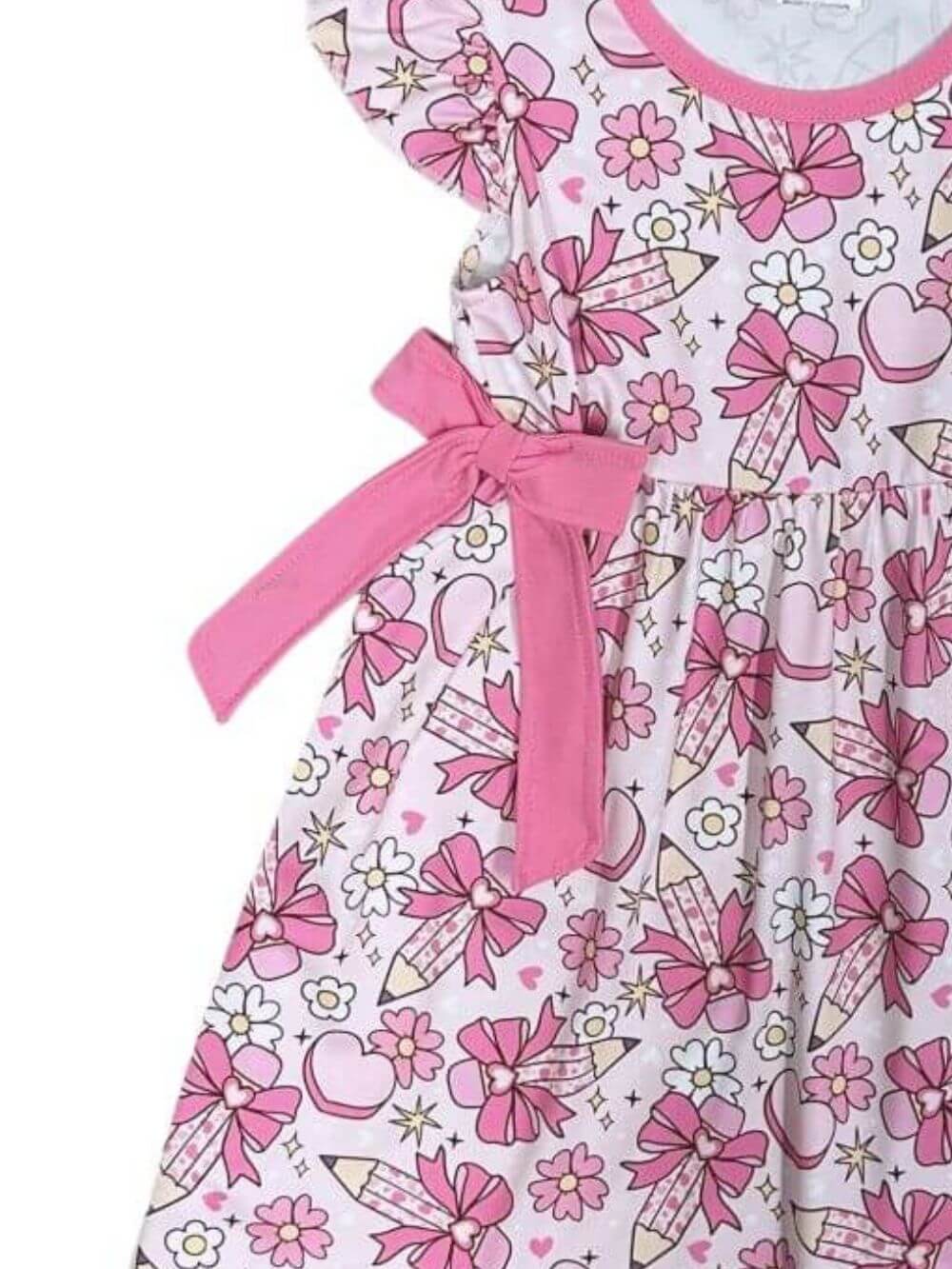 Pretty Pink Bow Pencil Girls Back to School Dress - Sydney So Sweet
