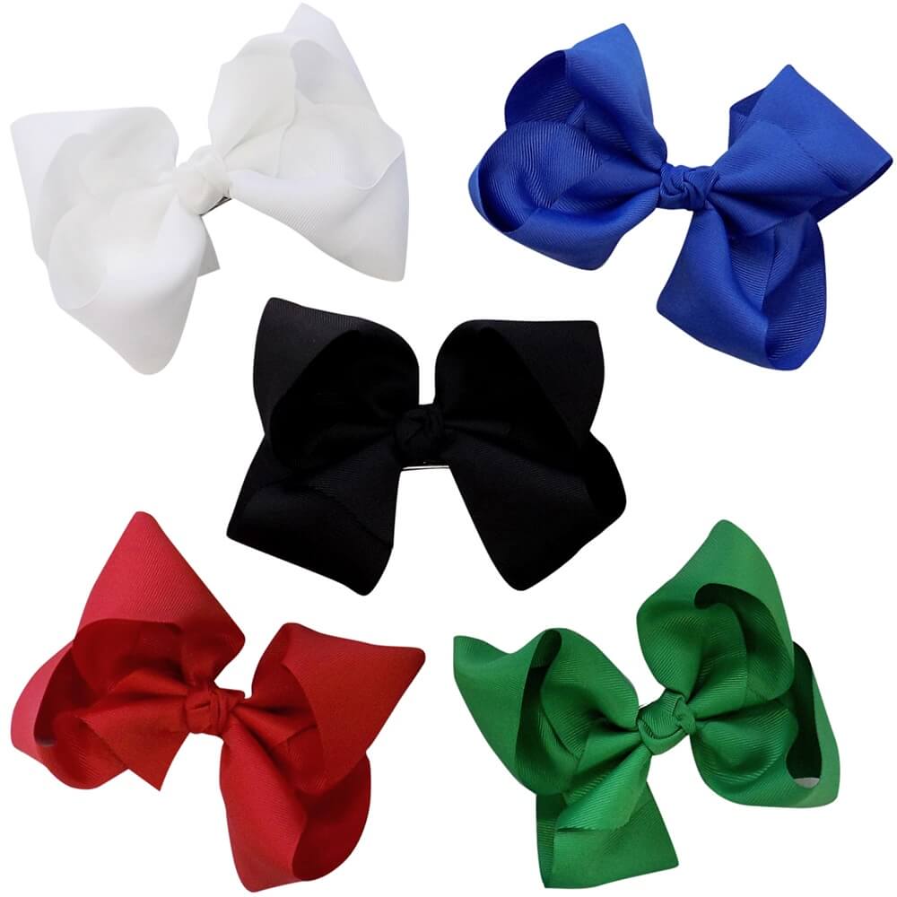 5 Pack 6" Grosgrain Winter Classic Colors Girls Hair Bows - Sydney So Sweet